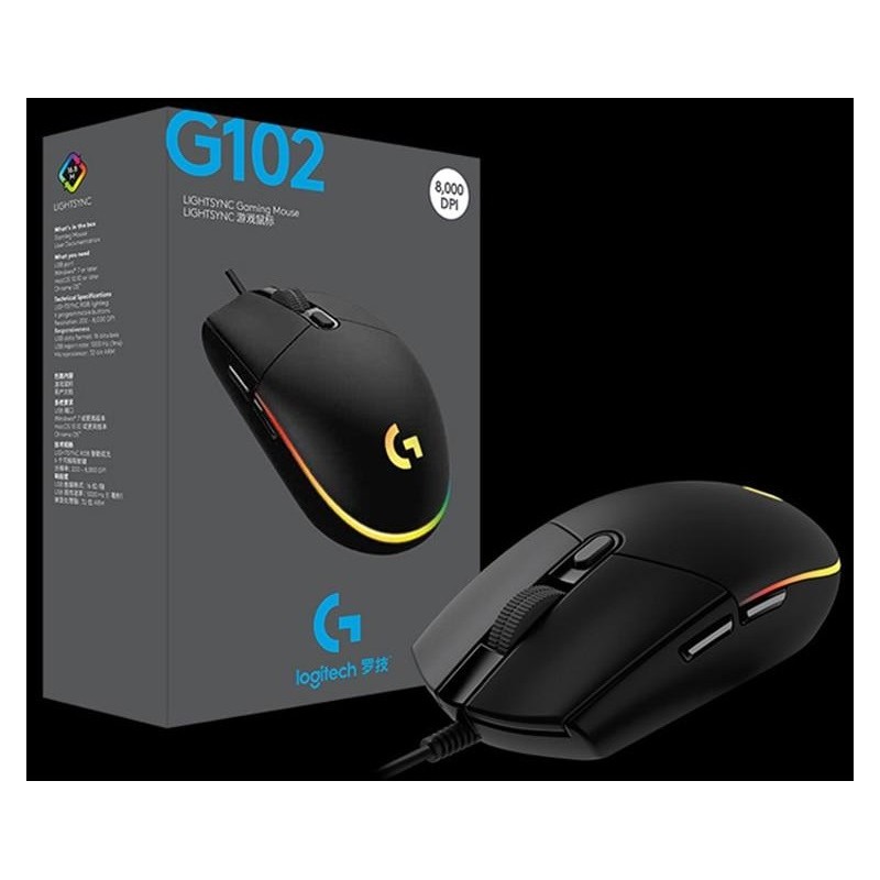Logitech G102 Lightsync, herná myš, RGB podsvietenie, USB, čierna