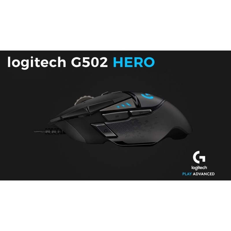 Logitech G502 Hero, herná myš, RGB podsvietenie, USB, čierna